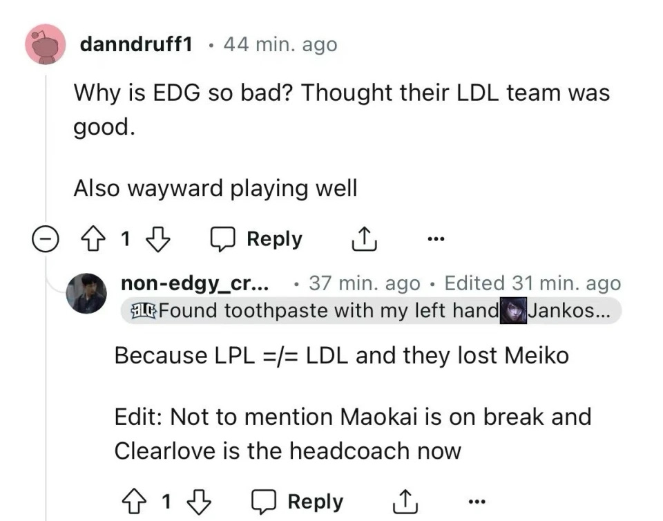 【英雄联盟】海外网友热议EDG不敌WE：不理解为什么Ale替补！想看EDG对决BRO-3楼猫