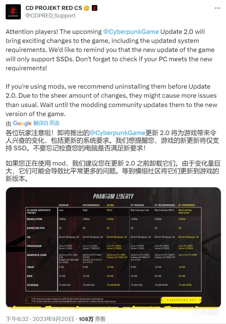 【PC游戏】GameSpot评满分DLC《往日之影》，CDPR贴心提醒需安装SSD才能畅玩-3楼猫